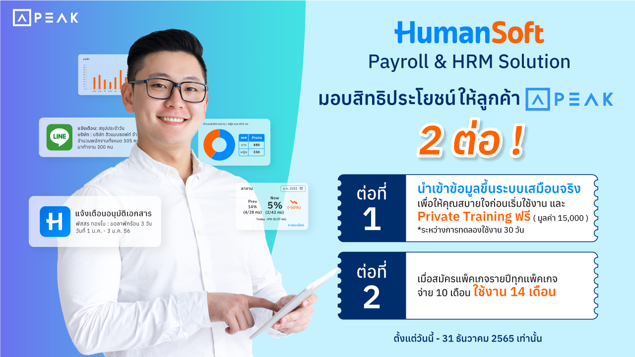 HumanSoft มอบสิทธิประโยชน์ให้ลูกค้า PEAK พิเศษ 2 ต่อ - HumanSoft